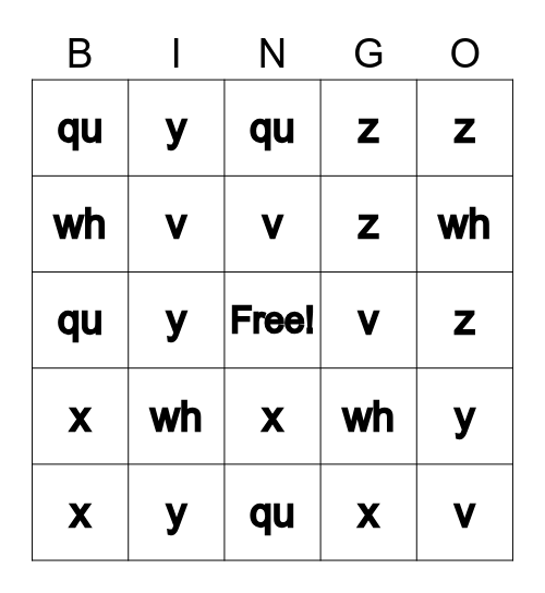 OG letters #5 Bingo Card