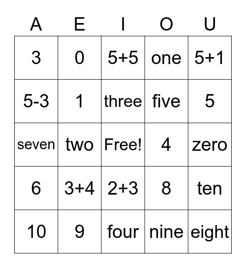 Let's learn numbers! Bingo Card
