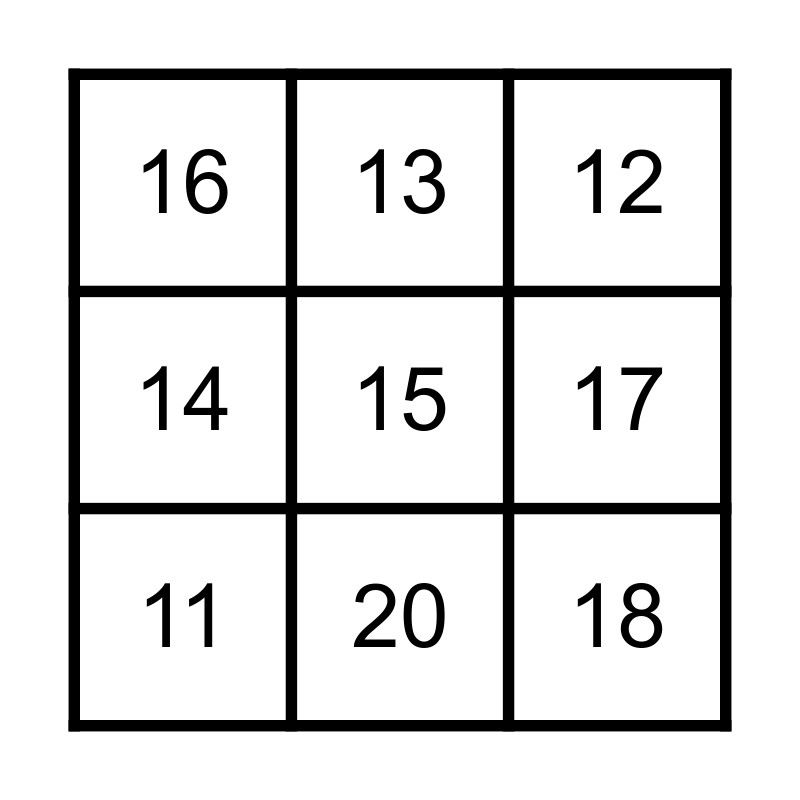 Numbers 11-20 Bingo Card