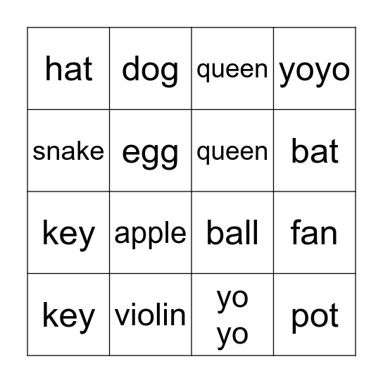 Beginning Letter Sounds Bingo Card