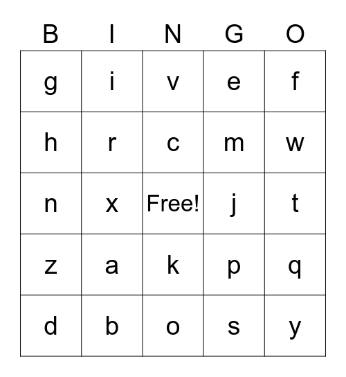 Letter Names & Sounds BINGO Card