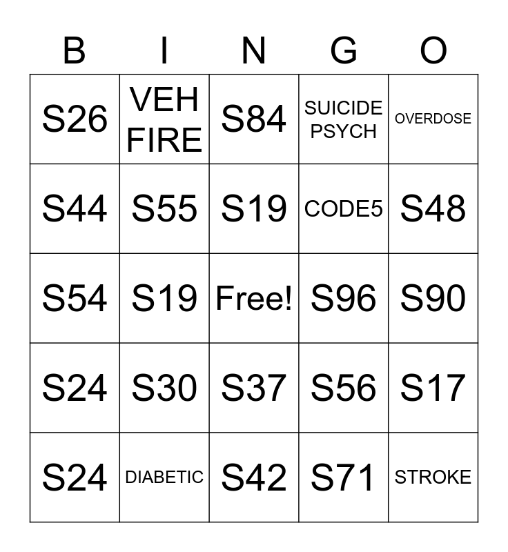 D SHIFT BINGO Card