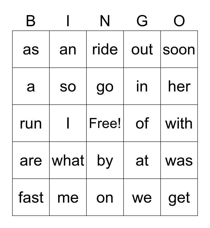 Sight Word Bingo Set 2 Bingo Card