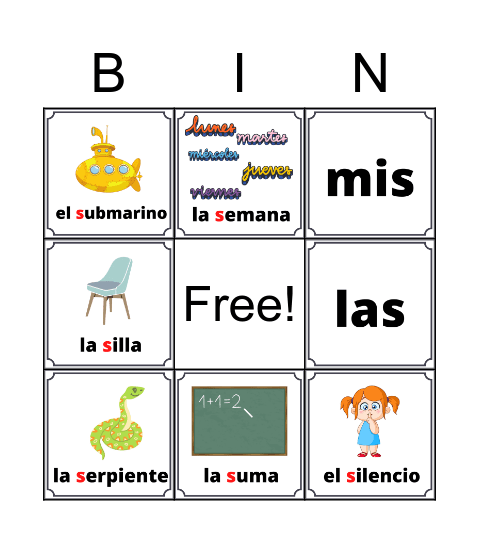 Letra S Bingo Card