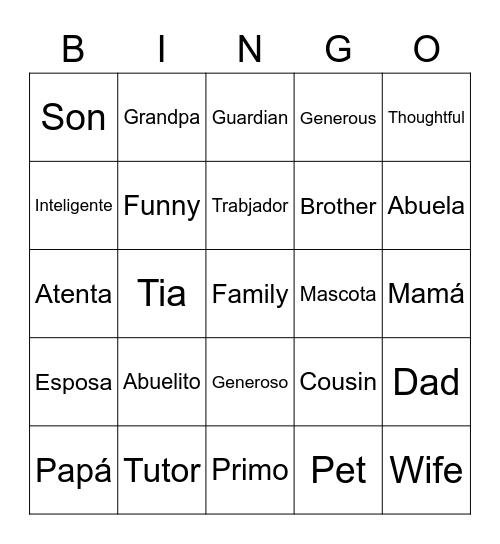 Personalities and Family Members Bingo Card