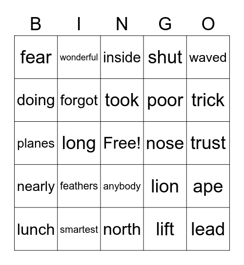 Lesson 45 Fluency Bingo Card