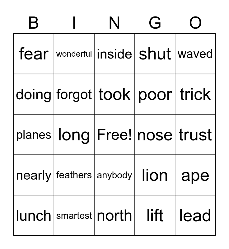 Lesson 45 Fluency Bingo Card