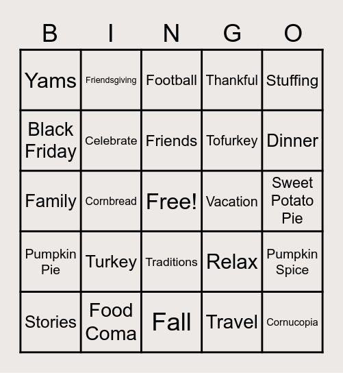 Thanksgiving Edition Bingo Card