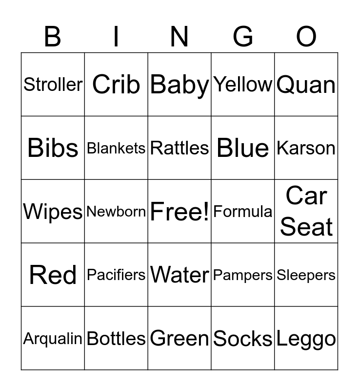 Baby Karson Bingo Card