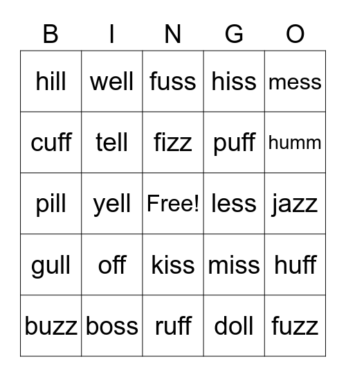 Floss Word Bingo Card