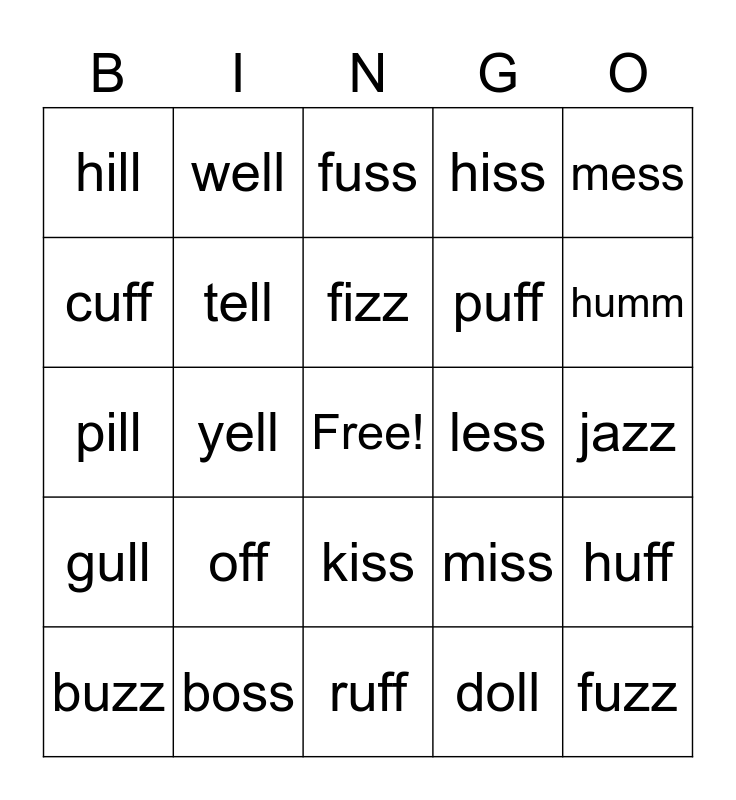 Floss Word Bingo Card