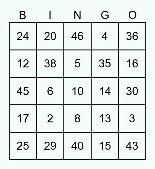 NUMBER BINGO 1 - 50 Bingo Card
