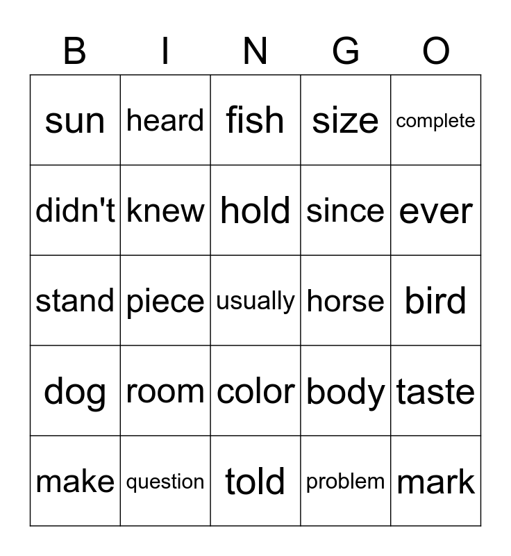 Reading Bingo Card
