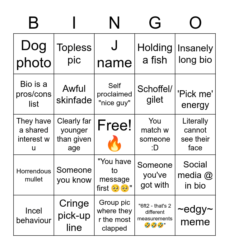 Tinder Bingo Card