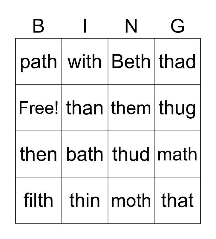 TH Bingo Card