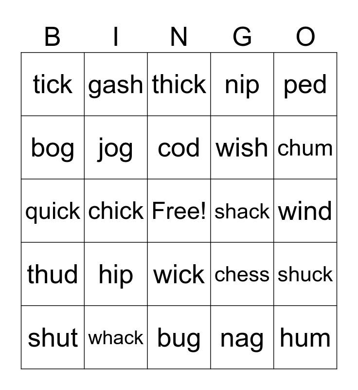 Consonant Blend Bingo Card