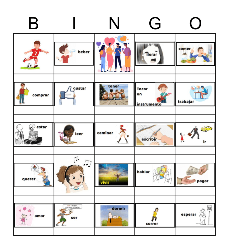 Bingo de Infinitivos Bingo Card