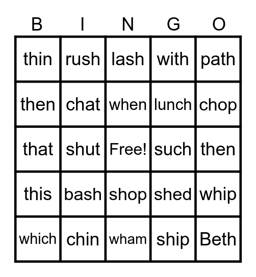 Digraph Bingo Card