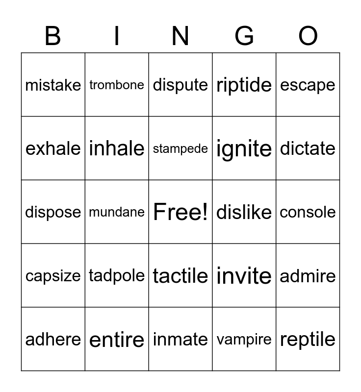 2 syllable vccv division with closed/vce syllables Bingo Card