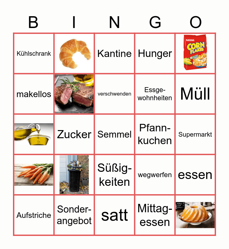 JB1.2 - Essen, Lebensmittel Bingo Card