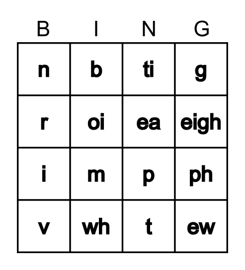 Phonograms 1-71 Bingo Card