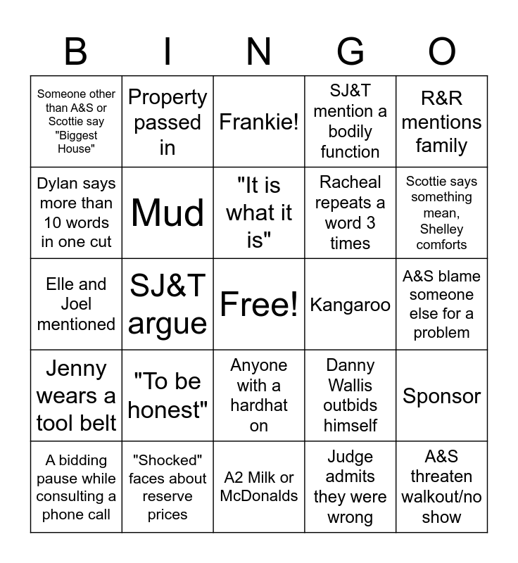 THE BLOCK AUCTION BINGO (ALL WORDS) Bingo Card
