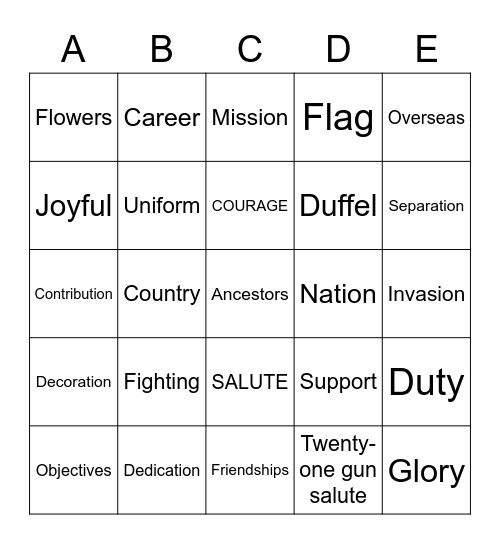 VETERANS DAY 2022 Bingo Card