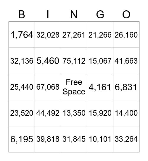 3-Digit by 2-Digit Multiplication Bingo Card