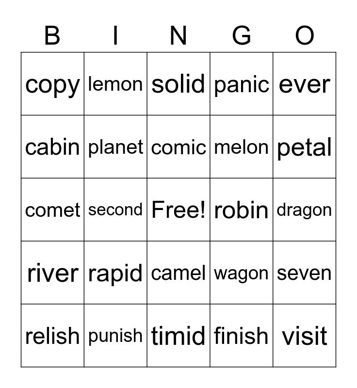 Camel Rule BINGO Card