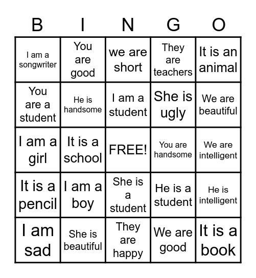 BINGO - APRENDENDO O VERB TO BE - SER & ESTAR Bingo Card