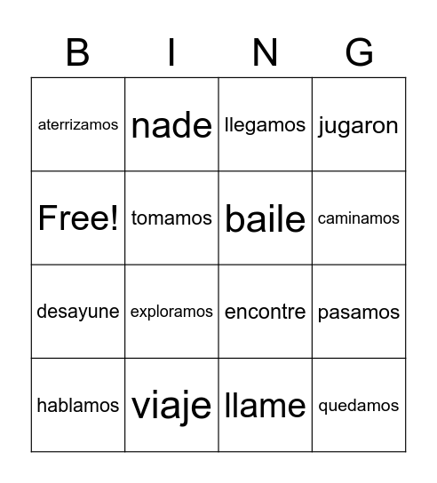El preterito Bingo Card