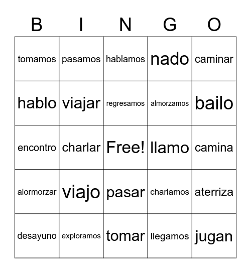 spanish bingo Card