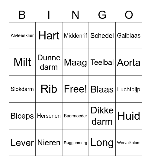 Organenbingo Card