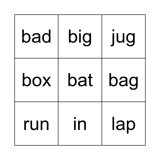 CVC Words Bingo Card