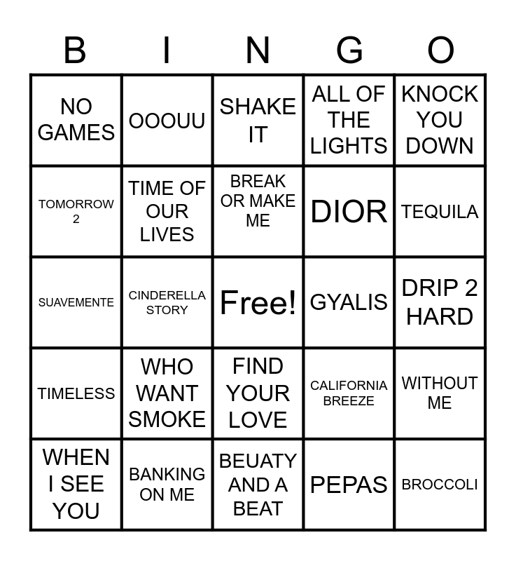 JUKEBOX BINGO Card