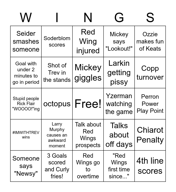 Red Wings Bingo Card