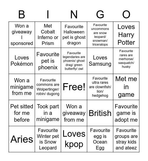 Untitled Bingo Card