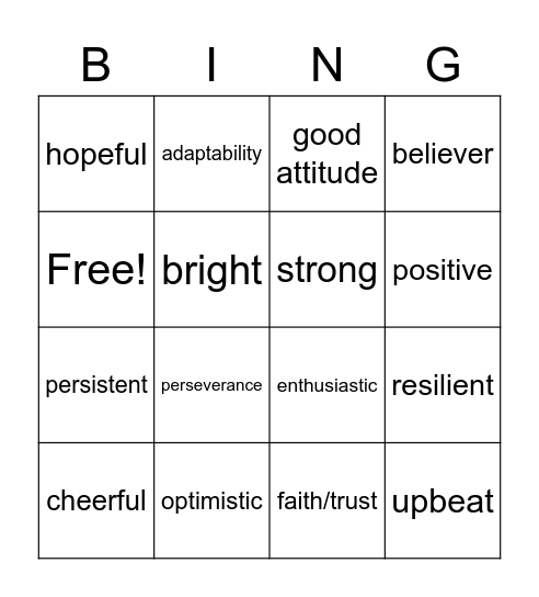 optimism/resilience Bingo Card
