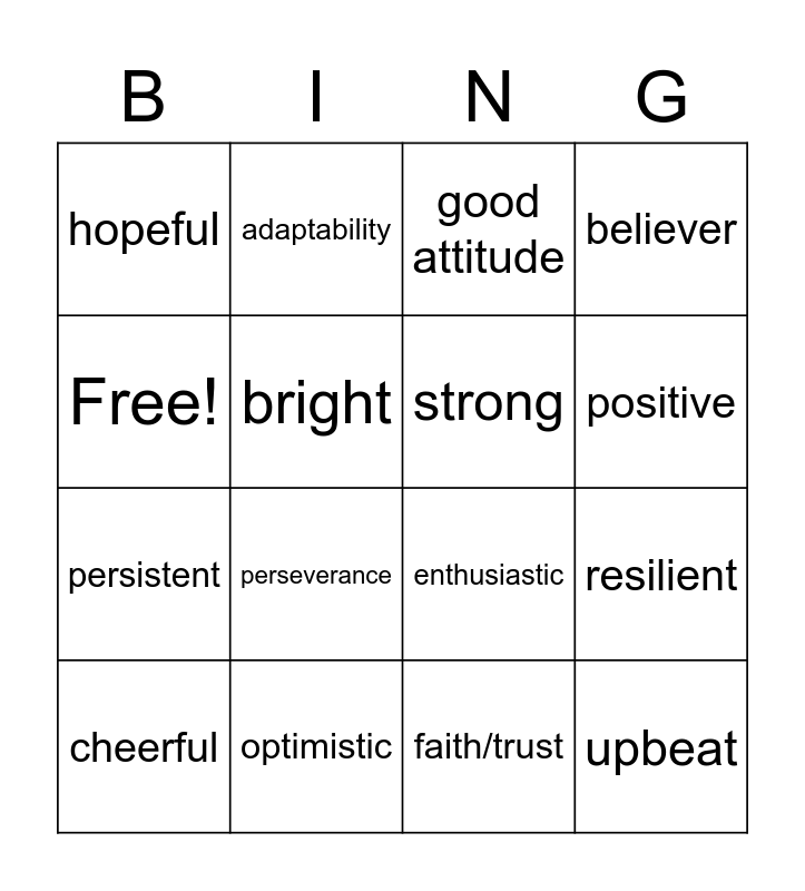 optimism/resilience Bingo Card