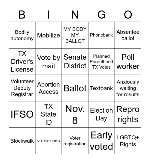 Election Day Bingo with PPTV & IFSO Bingo Card