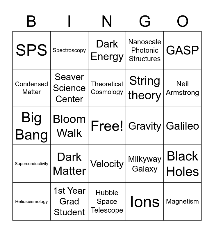 Physics Christmas Bingo Card