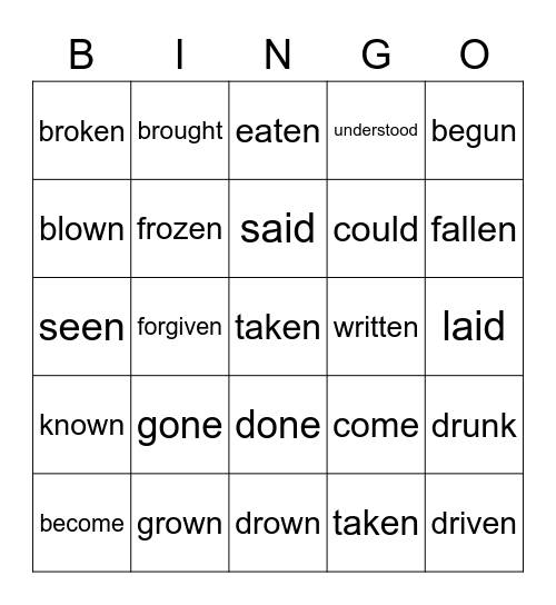 Irregular Verbs Bingo Card