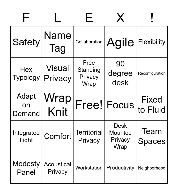 FLEX PERSONAL SPACES Bingo Card
