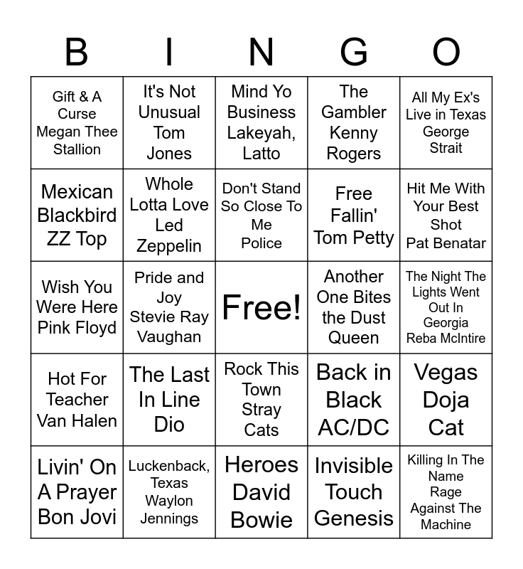 Music Bingo Card