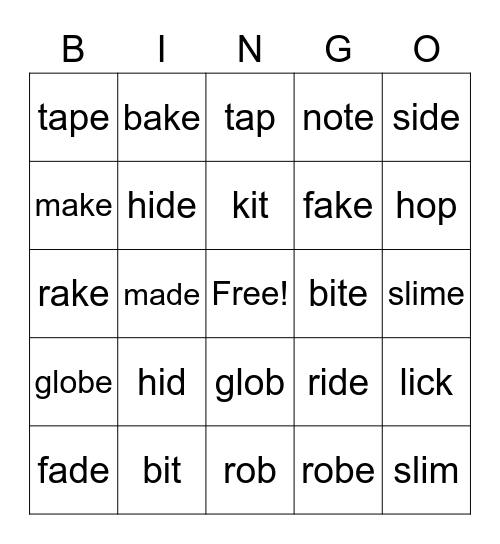 CVC / CVCe Bingo Card