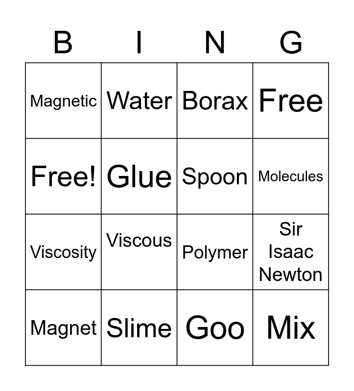 Slime Bingo Card