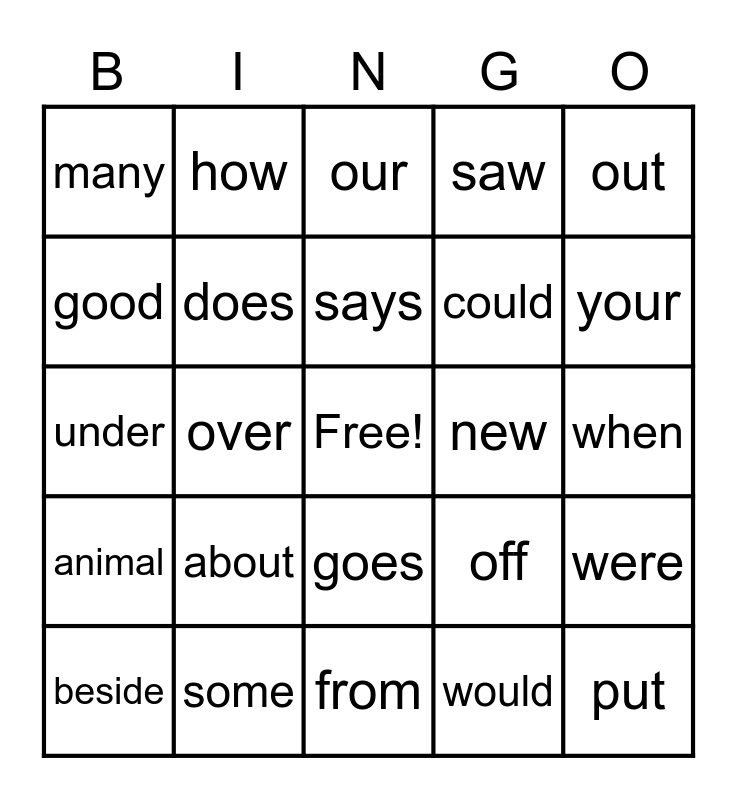 2G Power Words Bingo Card