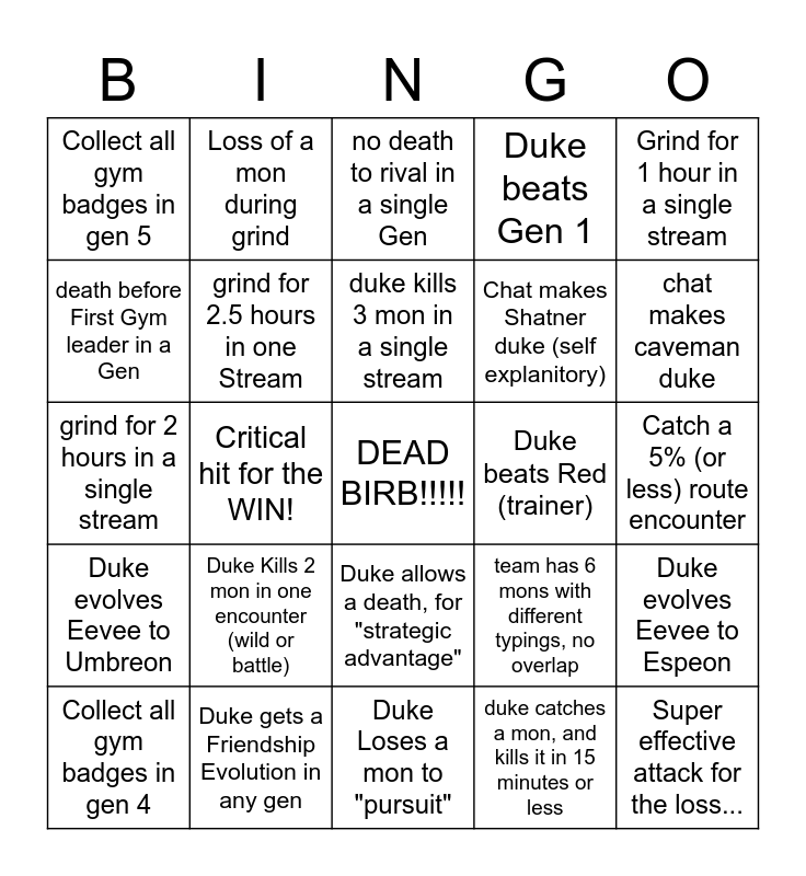 Untitled Bingo Card
