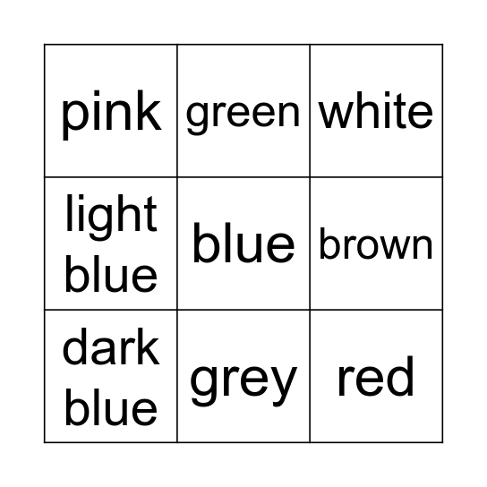 COLOURS Bingo Card