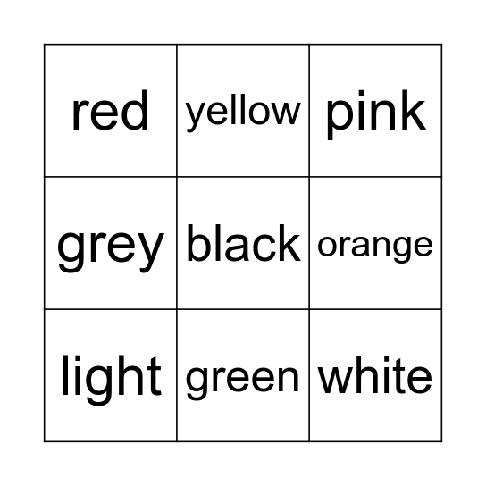 Colours Bingo Card